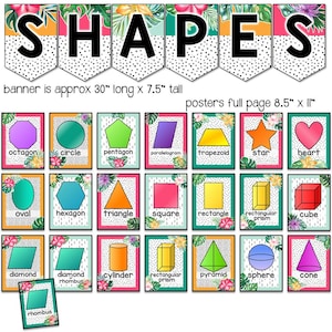 PRINTABLE Shape Posters and Charts Tropical Classroom Decor 2D and 3D ...