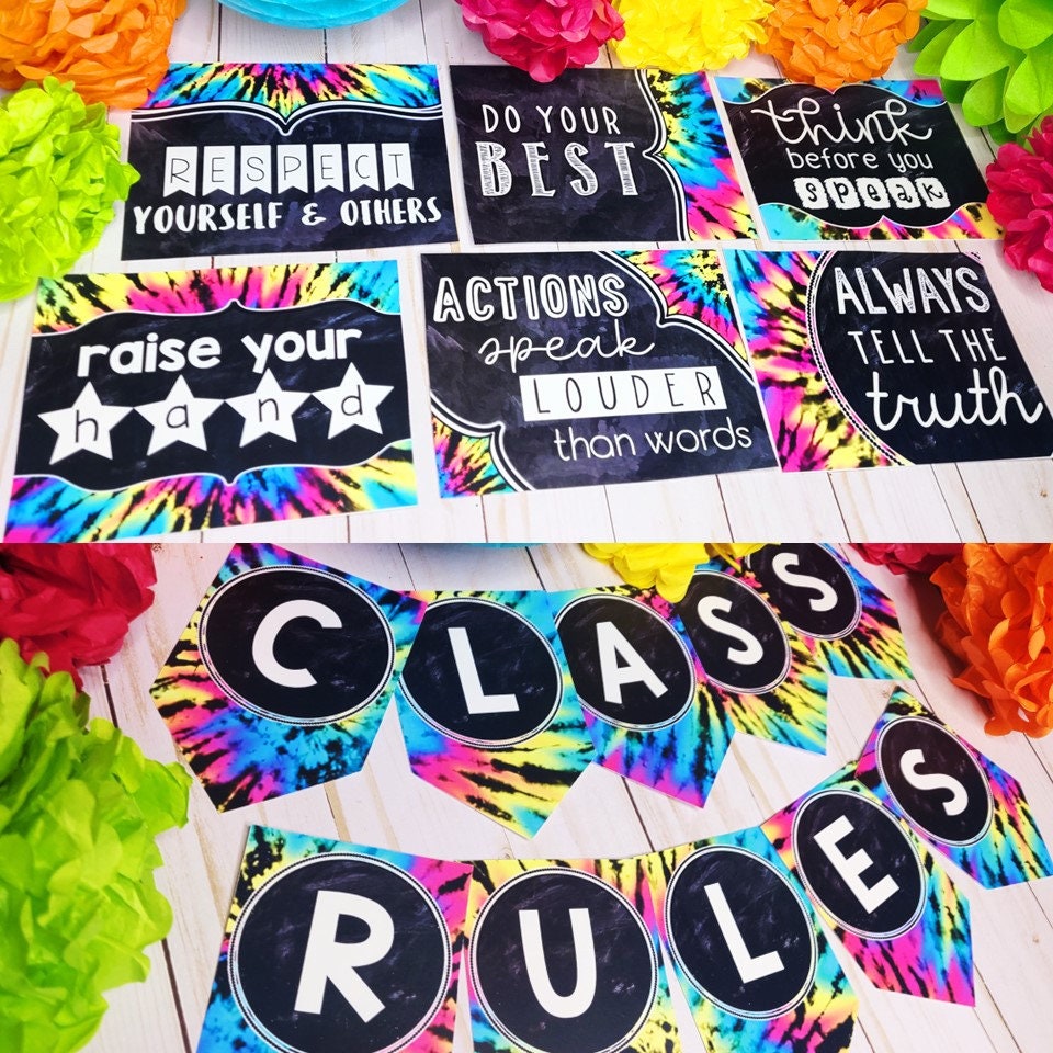 Tie Dye Retro Classroom Decor Bundle Classroom Bulletin Board Display ...