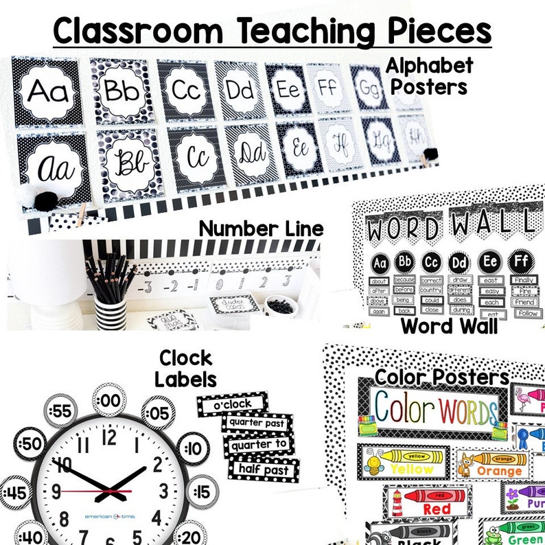 Modern Black and White Classroom Decor Bundle Classroom Bulletin Board ...
