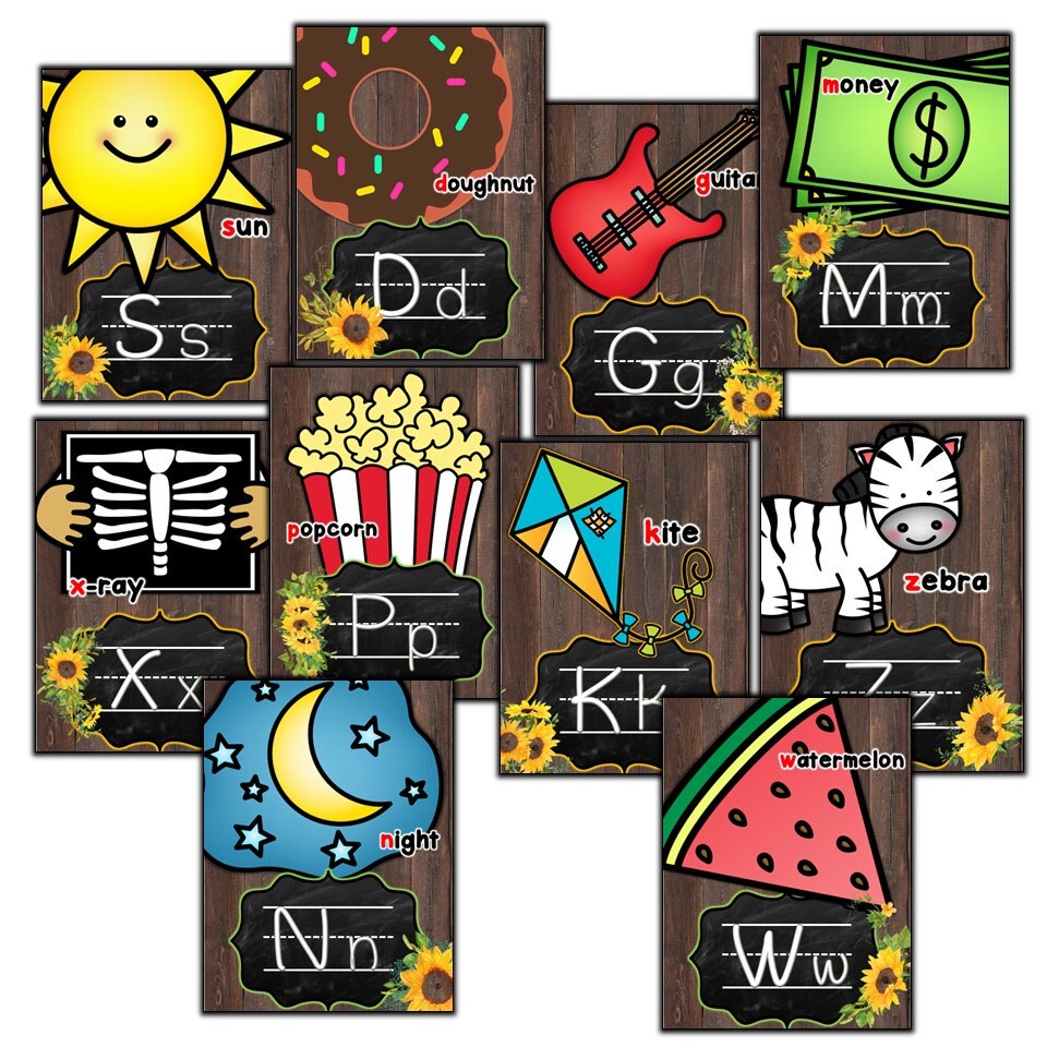 Alphabet Posters With Pictures for the Classroom Sunflower Farmhouse ...