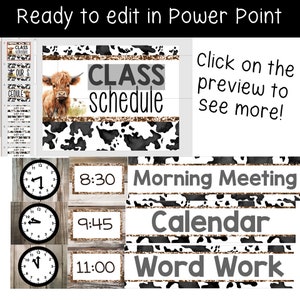 Editable Daily Schedule Cards Cow Print Farmhouse Classroom Decor ...