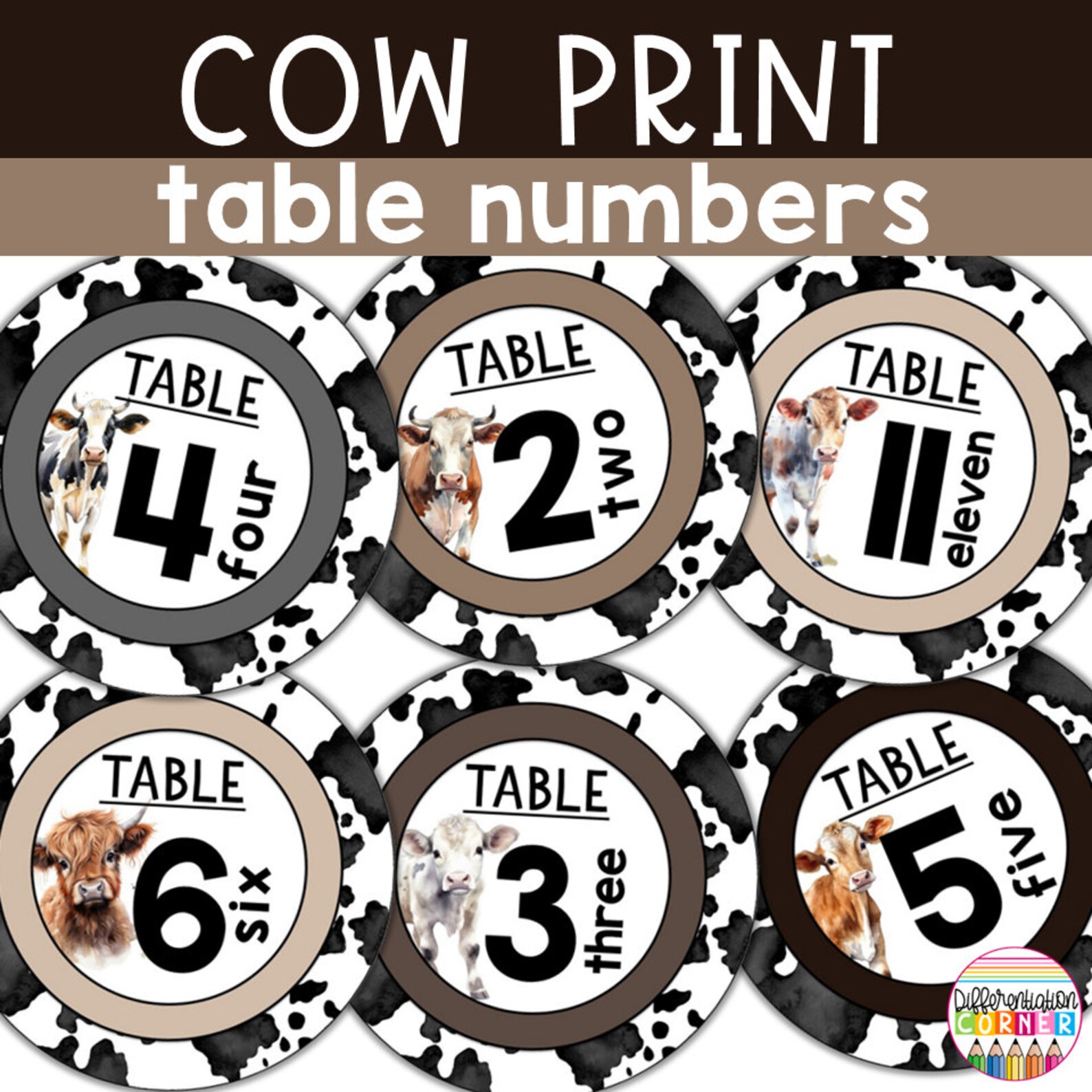 PRINTABLE Cow Print Table Numbers Farmhouse Classroom Decor Classroom ...