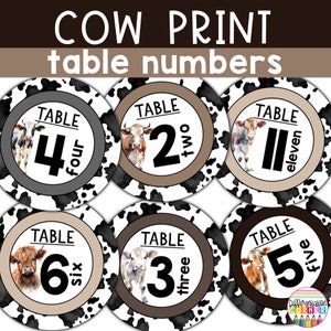 PRINTABLE Cow Print Table Numbers Farmhouse Classroom Decor Classroom ...