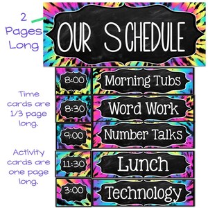Editable Daily Schedule Cards Tie Dye Retro Classroom Decor Printable ...
