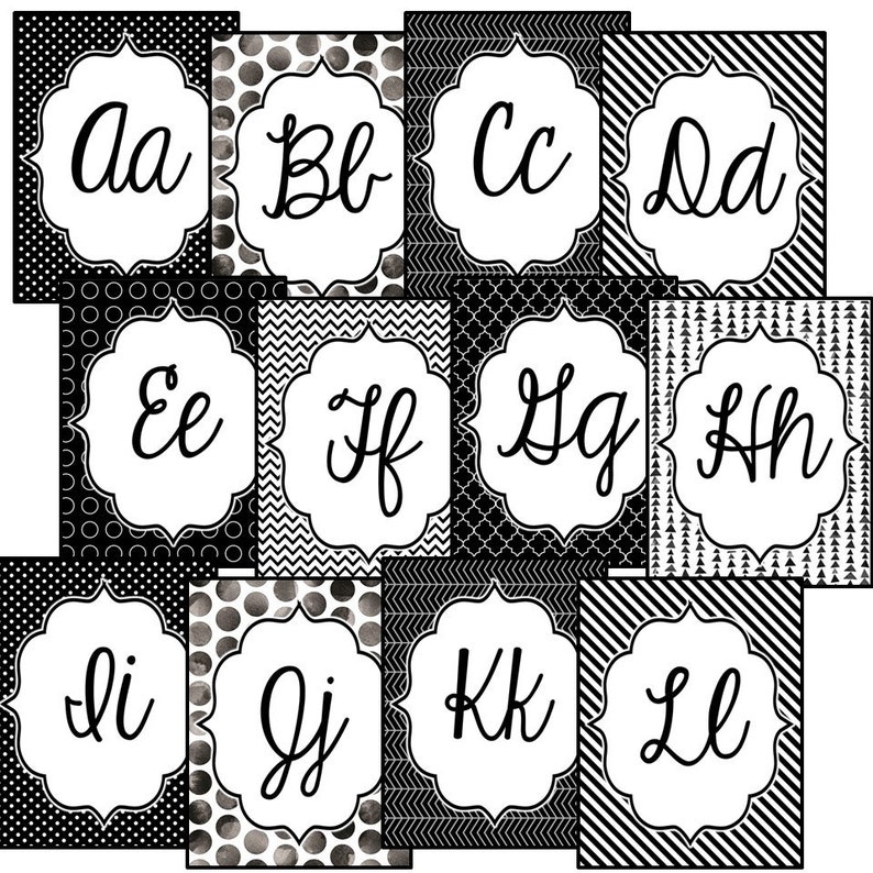 Cursive Alphabet Posters for the Classroom Black and White - Etsy