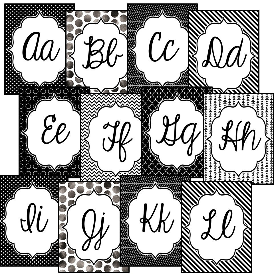 Cursive Alphabet Posters for the Classroom Black and White - Etsy