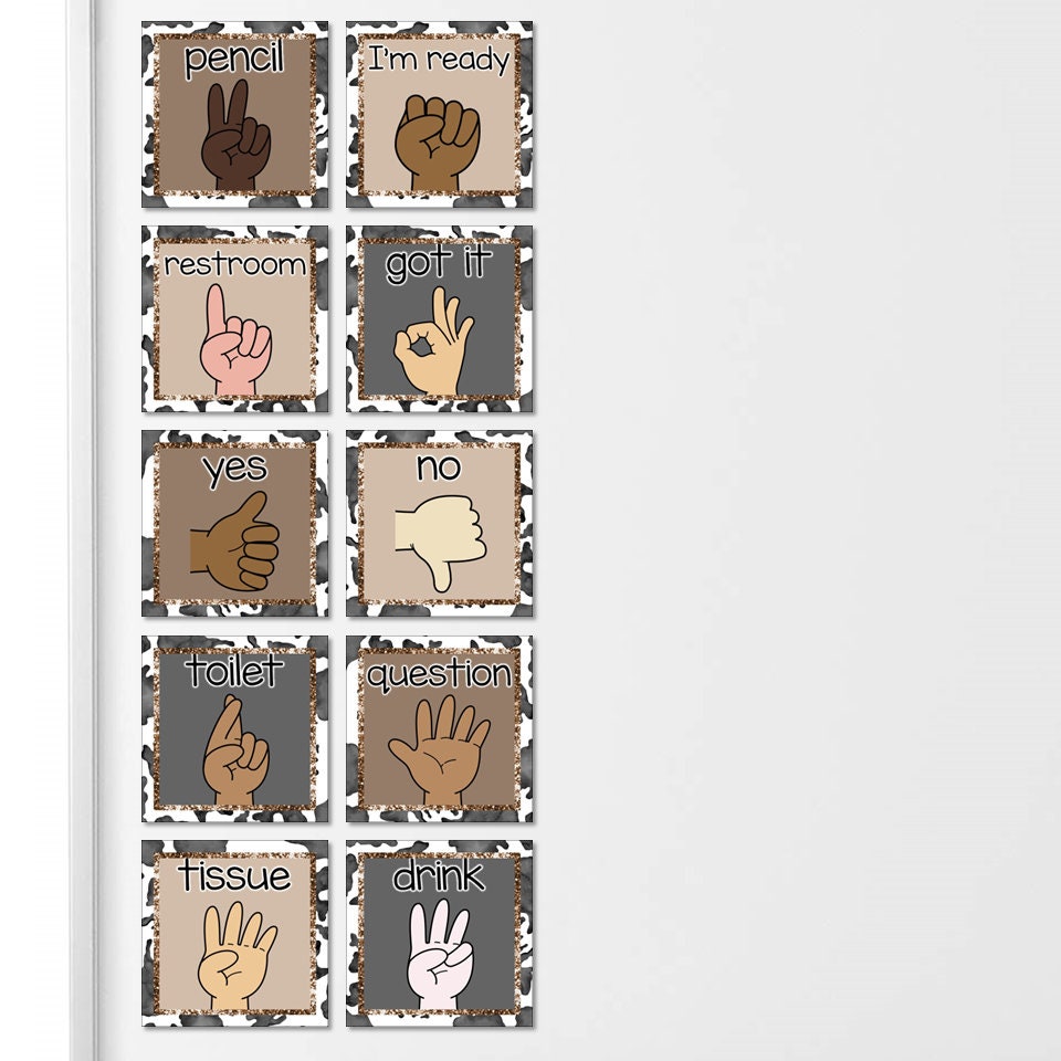 Classroom Hand Signal Posters Cow Print Classroom Decor - Etsy