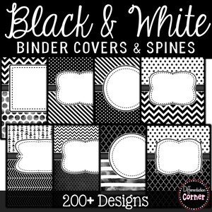 Editable Binder Covers and Spines Black and White Classroom Decor Black ...