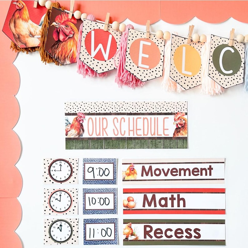 Editable Chicken Bunting Bulletin Board Banner Letters Farmhouse ...