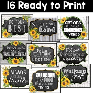 Editable Classroom Rules Posters Sunflower Farmhouse Classroom Decor ...