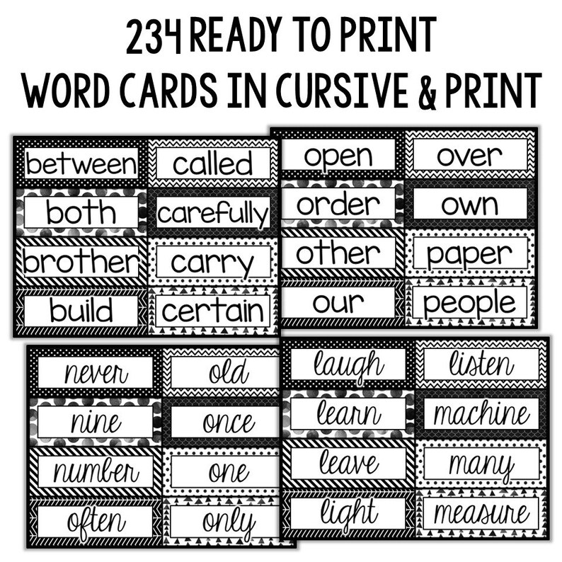 Classroom Sight Word Wall Editable Black and White Classroom Decor Word ...