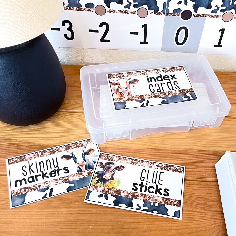 Editable Farmhouse Classroom Labels Cow Print Classroom Decor Neutral ...