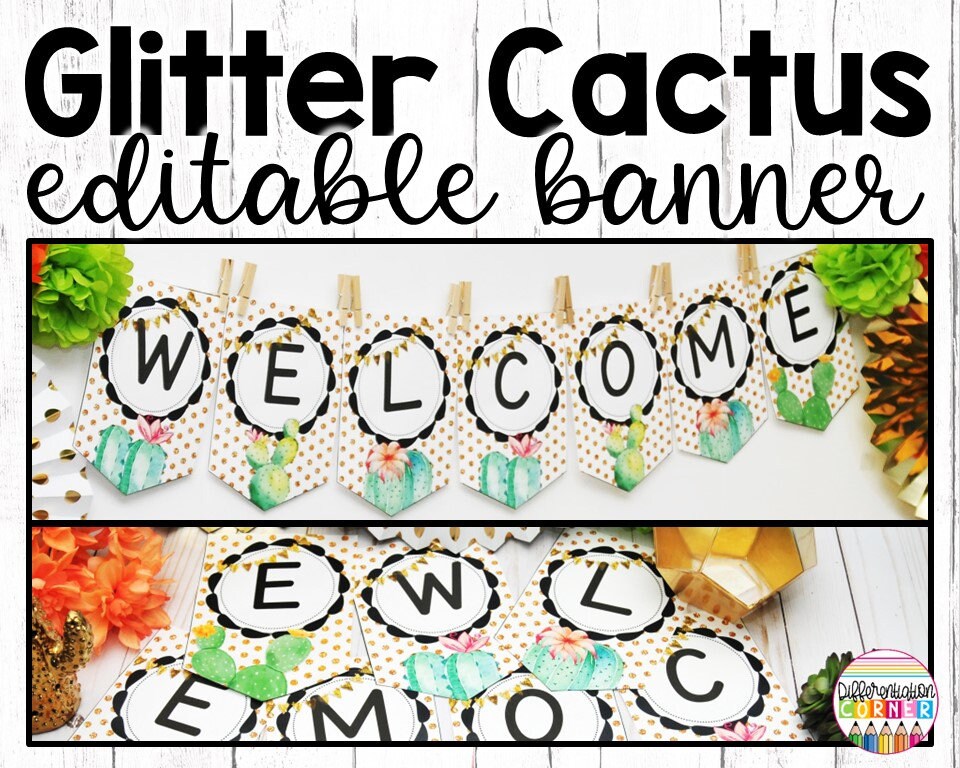 Editable Bunting Bulletin Board Welcome Banner Letters Cactus and ...