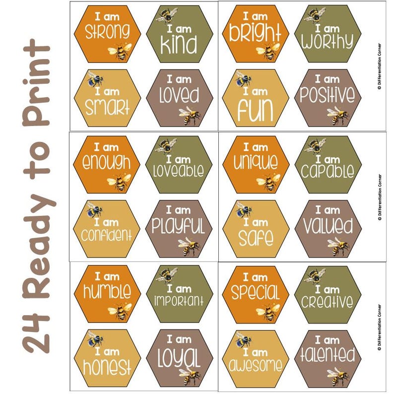 Affirmation Cards Printable Affirmation Station Mirror Cards Bee Themed ...