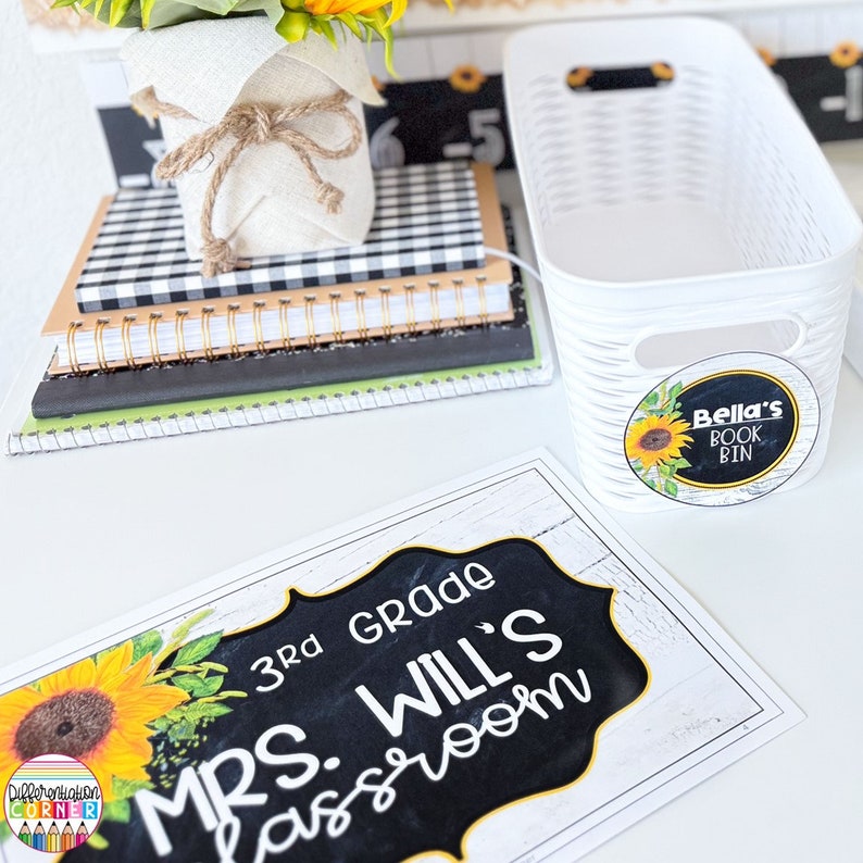 Editable Classroom Labels Sunflower Farmhouse Classroom Decor Sunflower ...