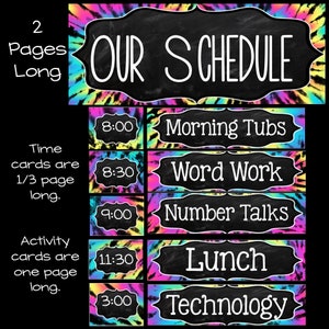Editable Daily Schedule Cards Tie Dye Retro Classroom Decor Printable ...