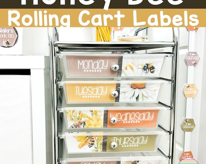 BEE 10 Drawer Rolling Cart Labels | Teacher Cart | Bee and Eucalyptus ...