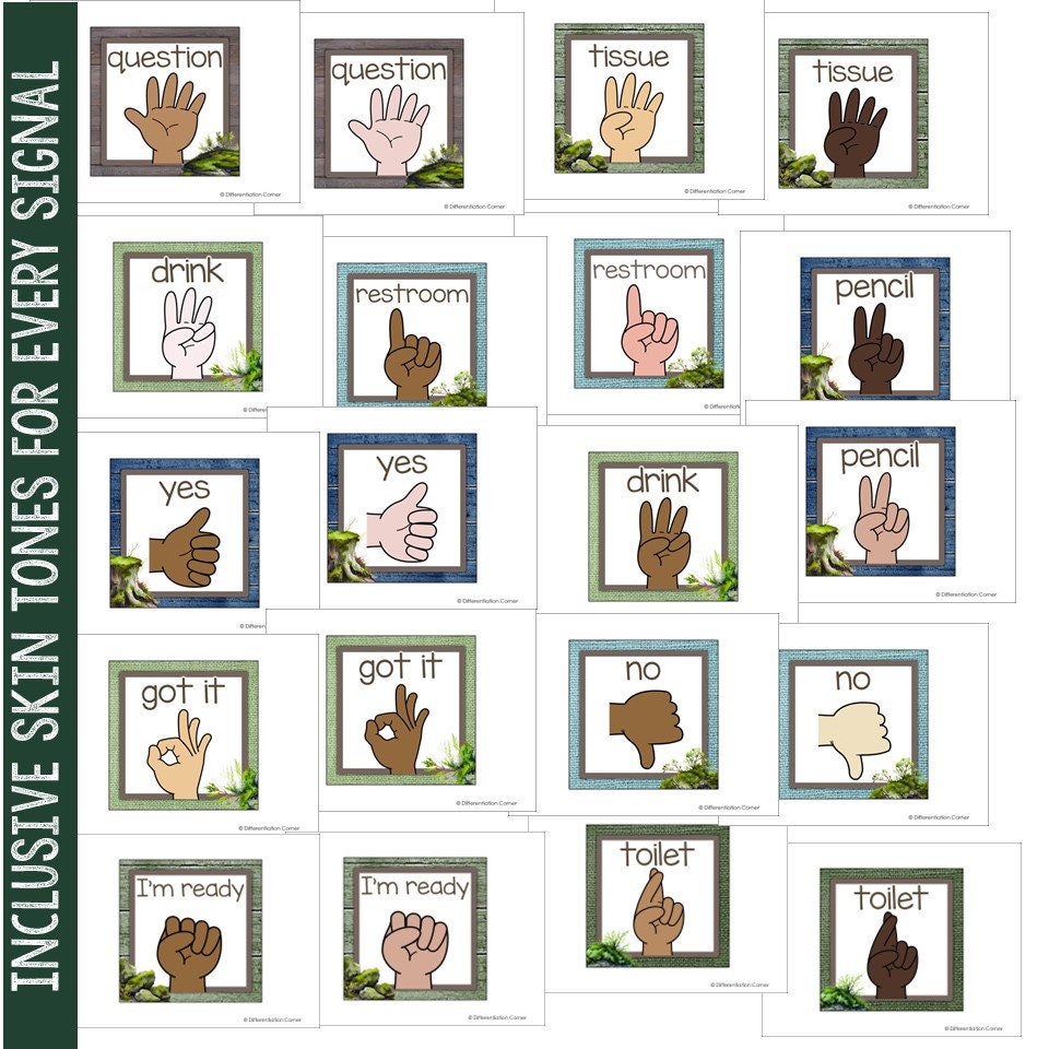 Classroom Hand Signal Posters, Nature Classroom Decor, Editable Hand ...