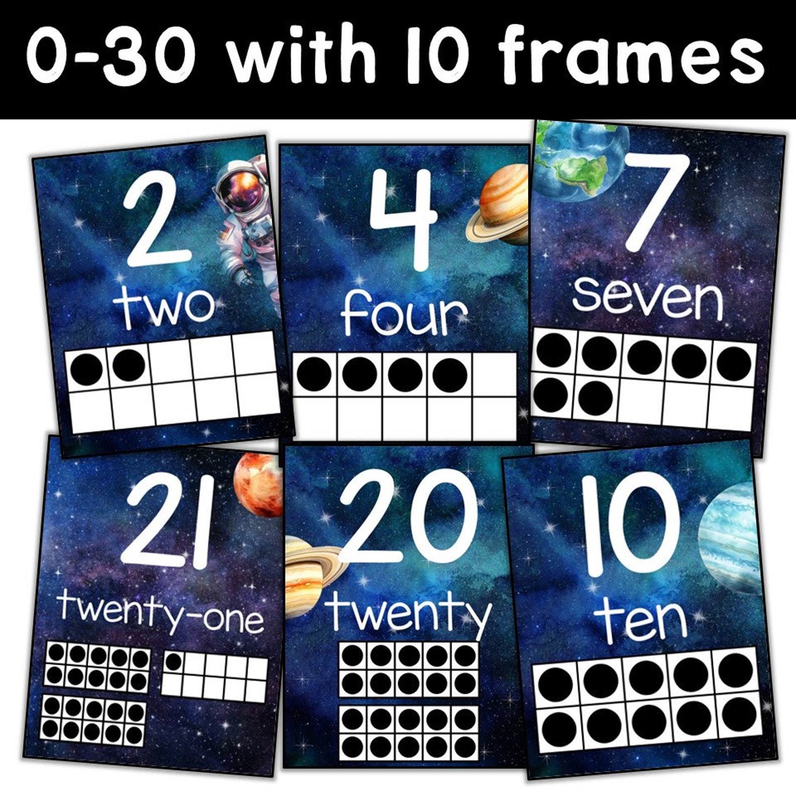 Number Posters 0-30 Number Line Negative Numbers Space Classroom Theme ...