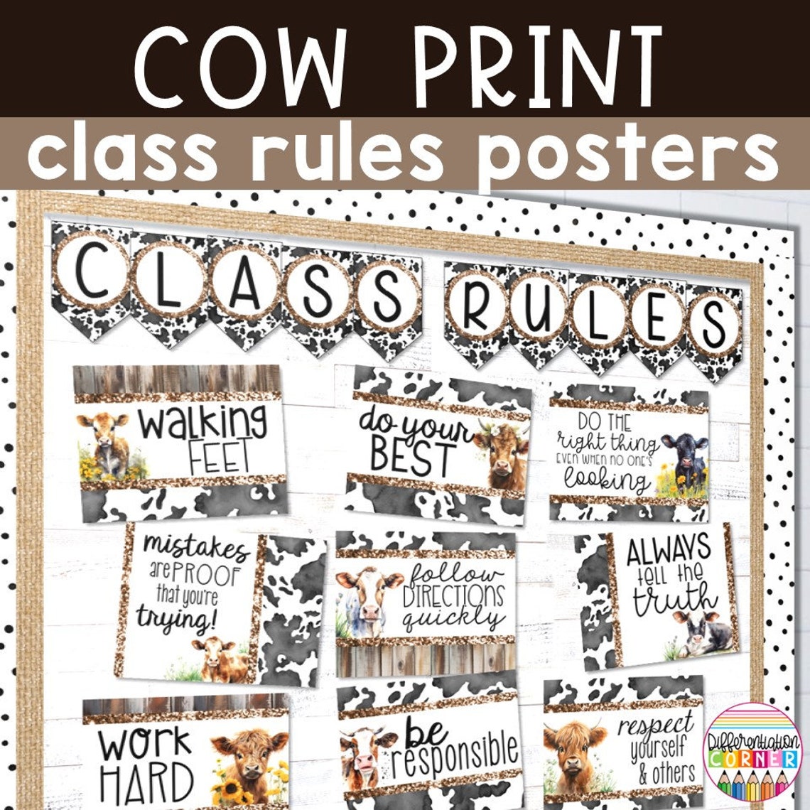 Cow Print Farmhouse Classroom Rules Posters Farmhouse Cow - Etsy