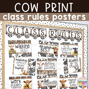 Cow Print Farmhouse Classroom Rules Posters Farmhouse Cow Print ...