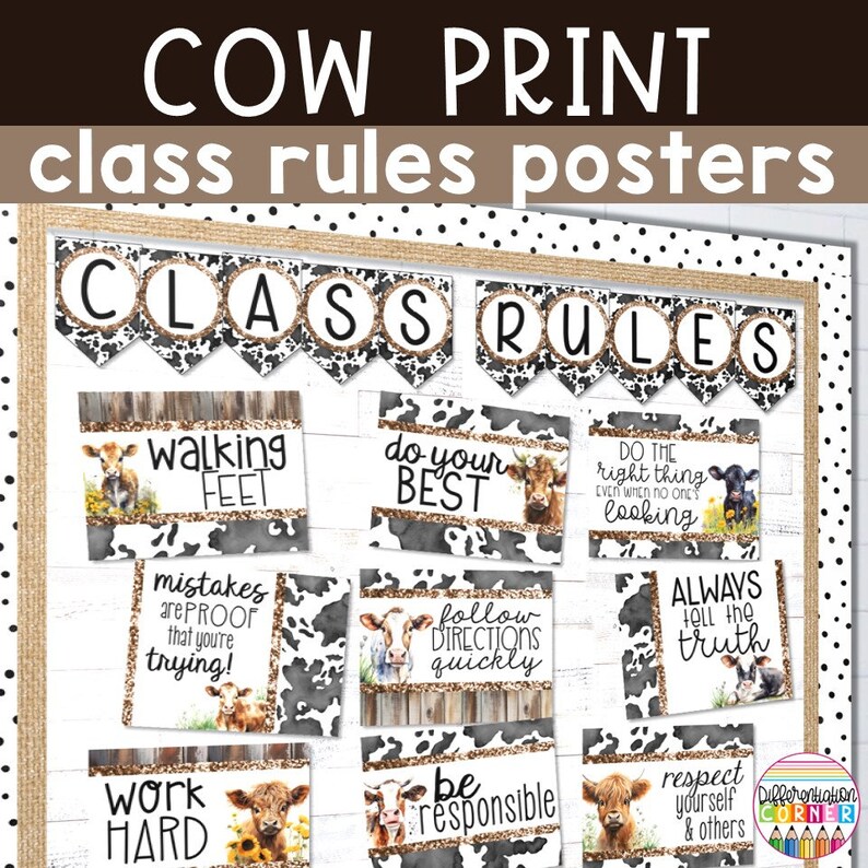 Cow Print Farmhouse Classroom Rules Posters Farmhouse Cow - Etsy
