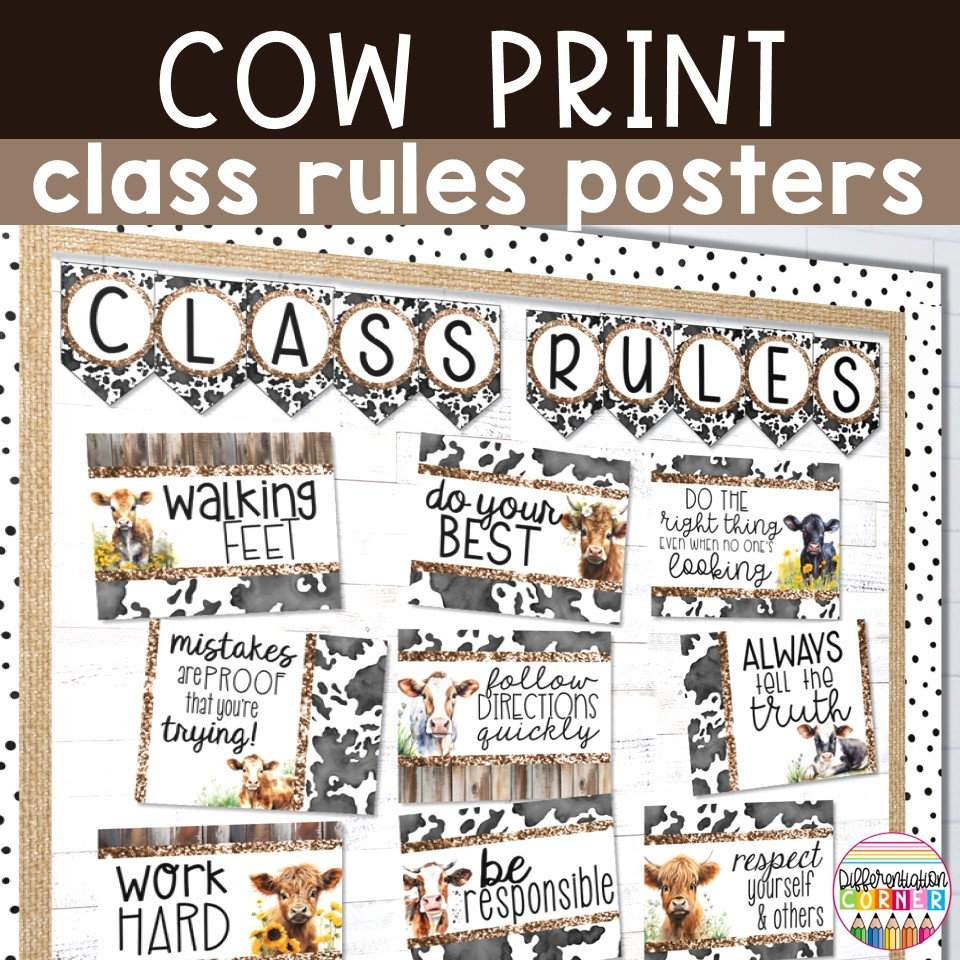 Cow Print Farmhouse Classroom Rules Posters Farmhouse Cow - Etsy