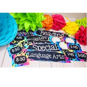 Editable Daily Schedule Cards Tie Dye Retro Classroom Decor Printable ...