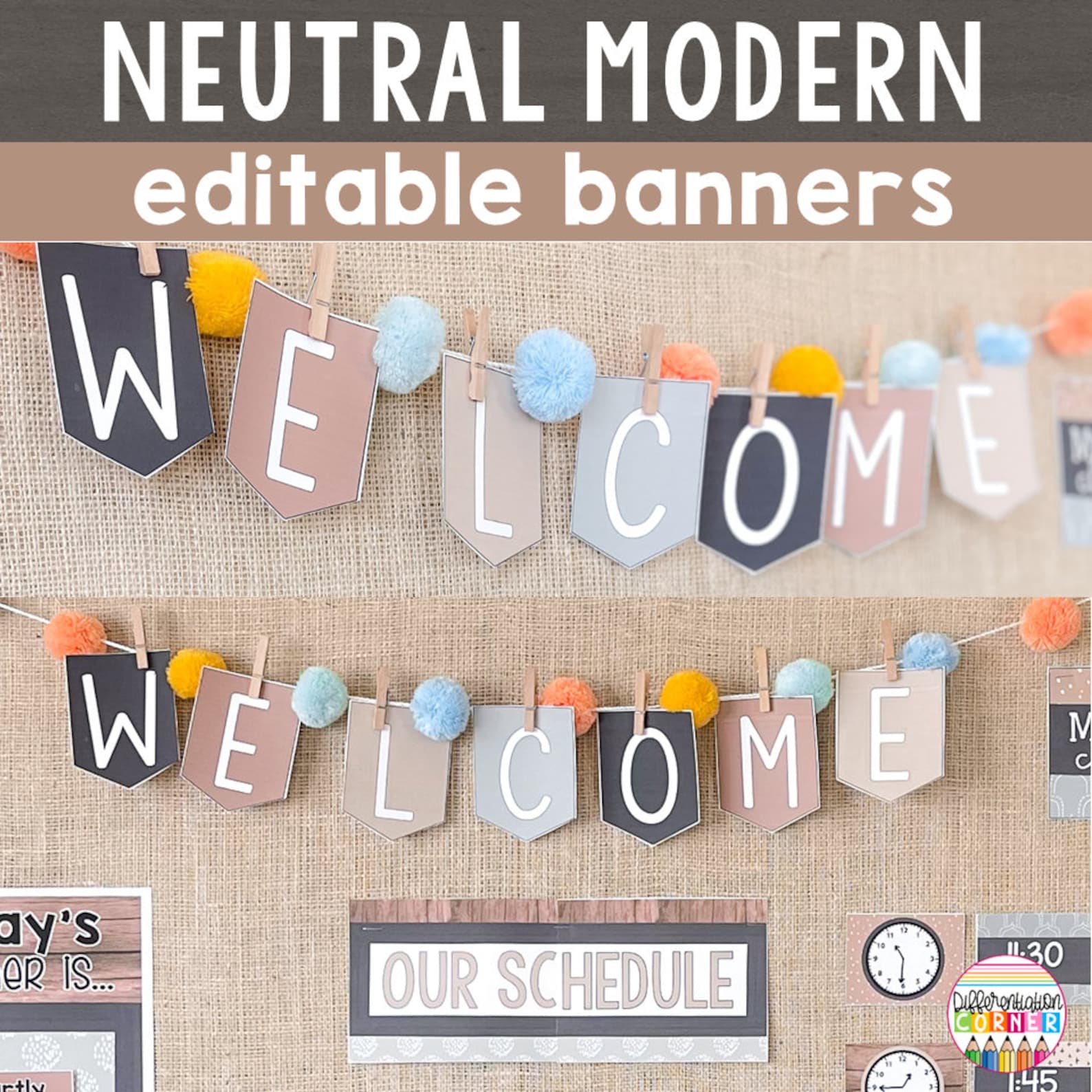 Editable Boho Bunting Bulletin Board Banner Letters | Neutral Boho ...