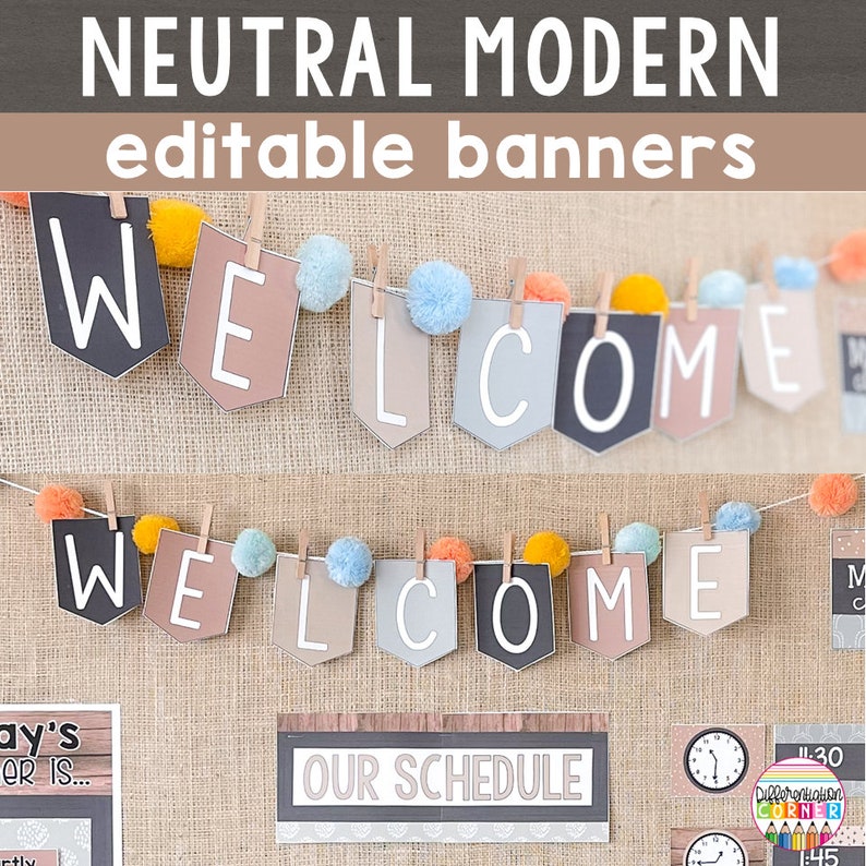 Editable Boho Bunting Bulletin Board Banner Letters | Neutral Boho ...