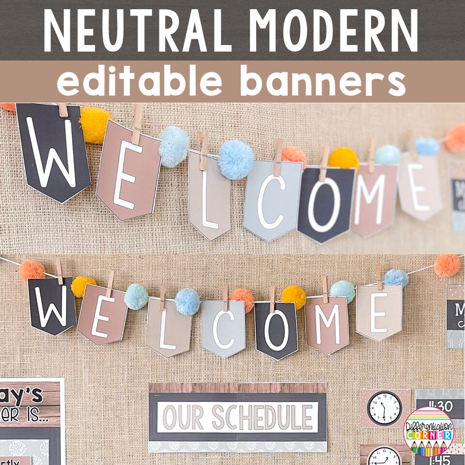 Editable Boho Bunting Bulletin Board Banner Letters | Neutral Boho ...