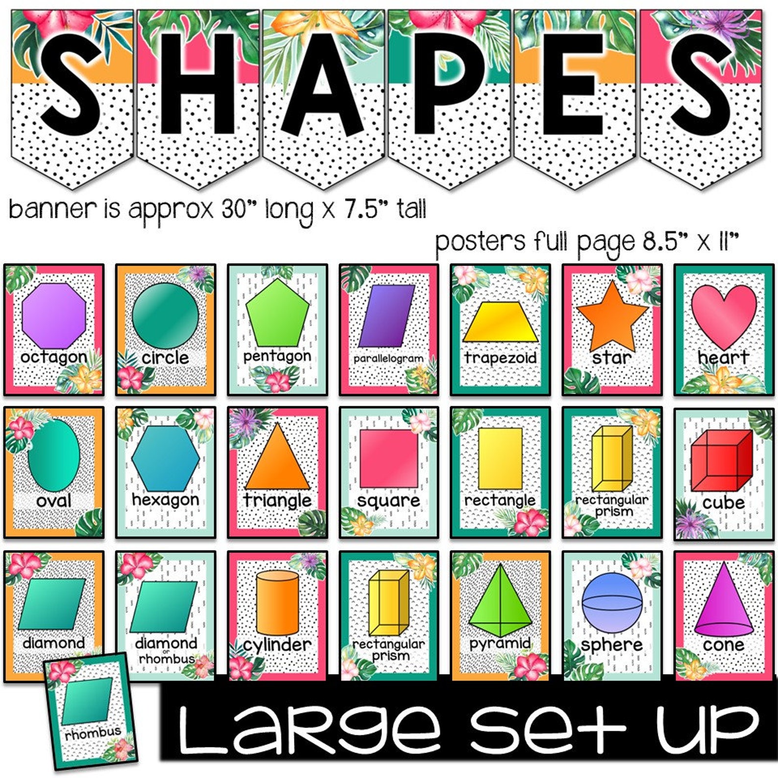 PRINTABLE Shape Posters and Charts Tropical Classroom Decor - Etsy