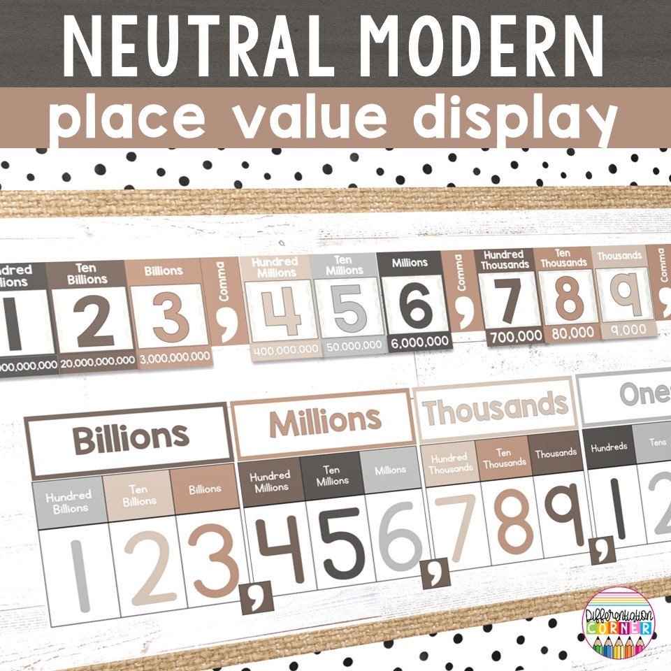 Neutral Place Value Chart Posters | Place Value Wall Display Neutral ...