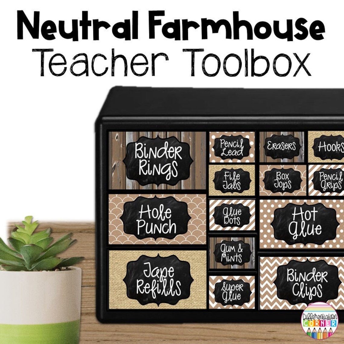 Farmhouse Neutral Teacher Tool Box Labels, Farmhouse Neutral Classroom ...