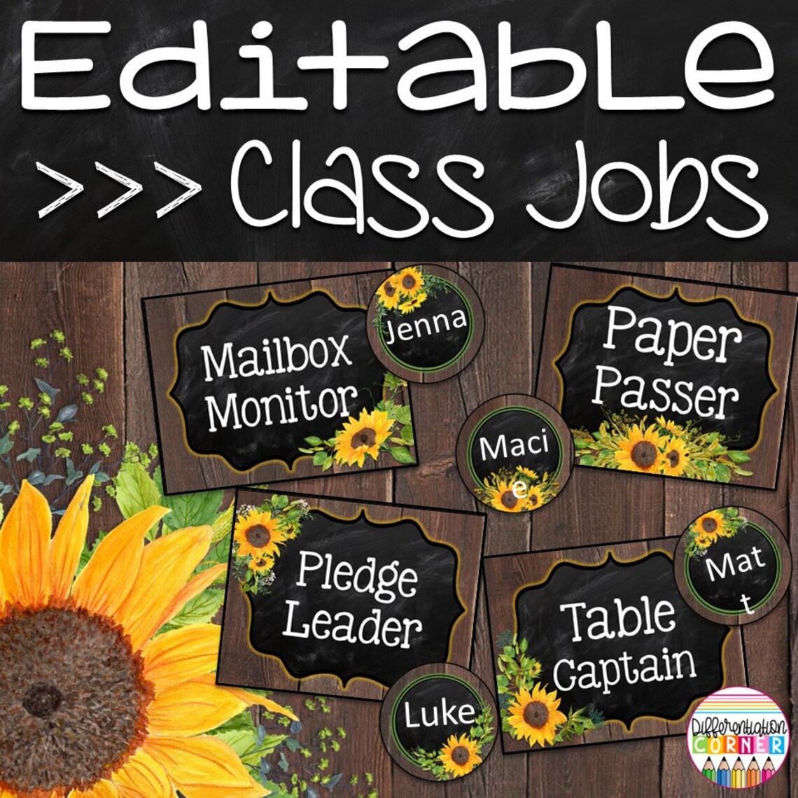Editable Classroom Jobs Chart Template Sunflower Farmhouse - Etsy