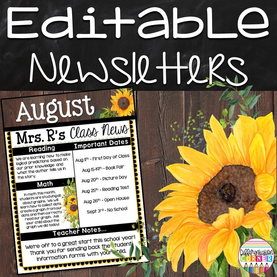 Editable Classroom Newsletter Template Sunflower Farmhouse Classroom ...