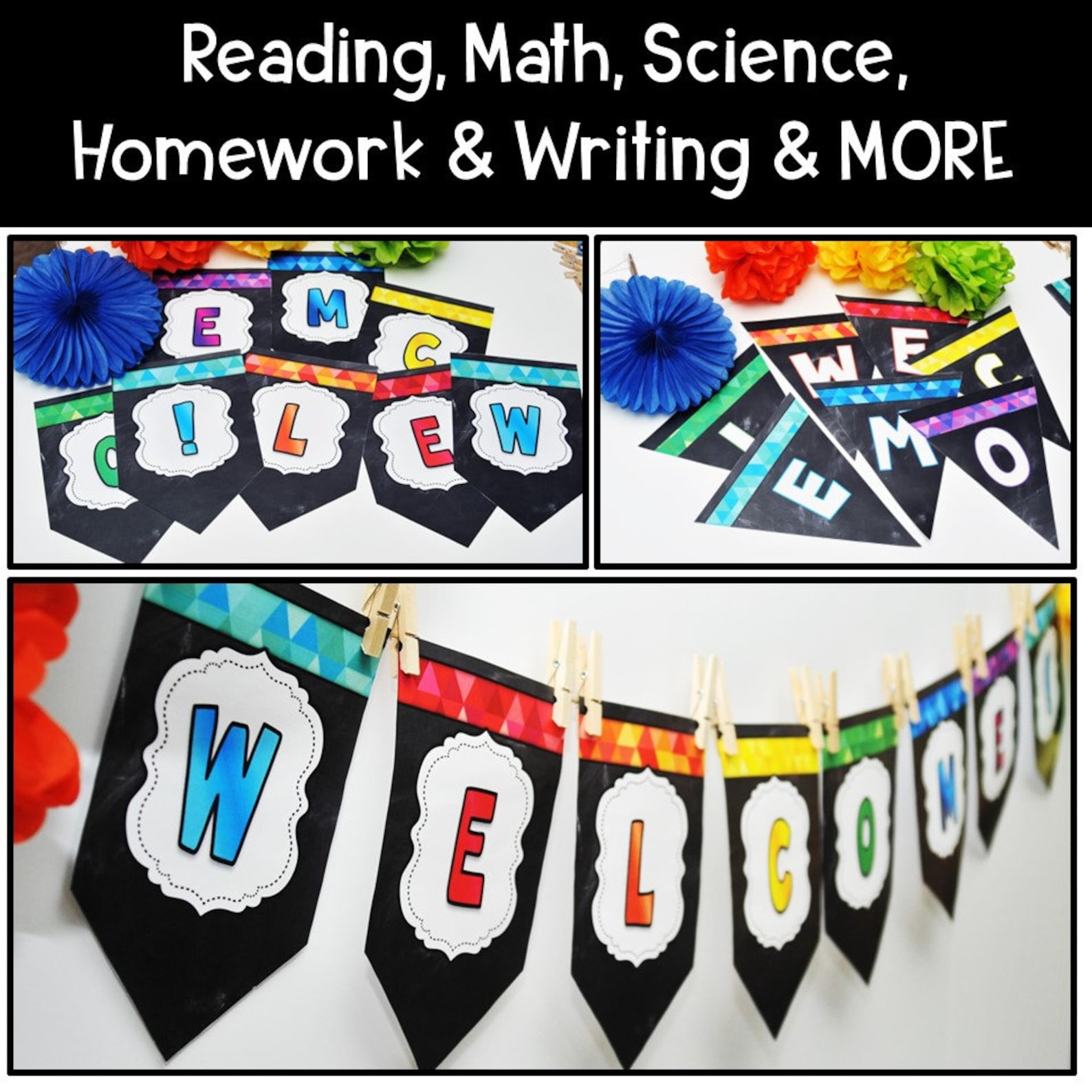 Editable Rainbow Bunting Bulletin Board Banner Letters Rainbow ...