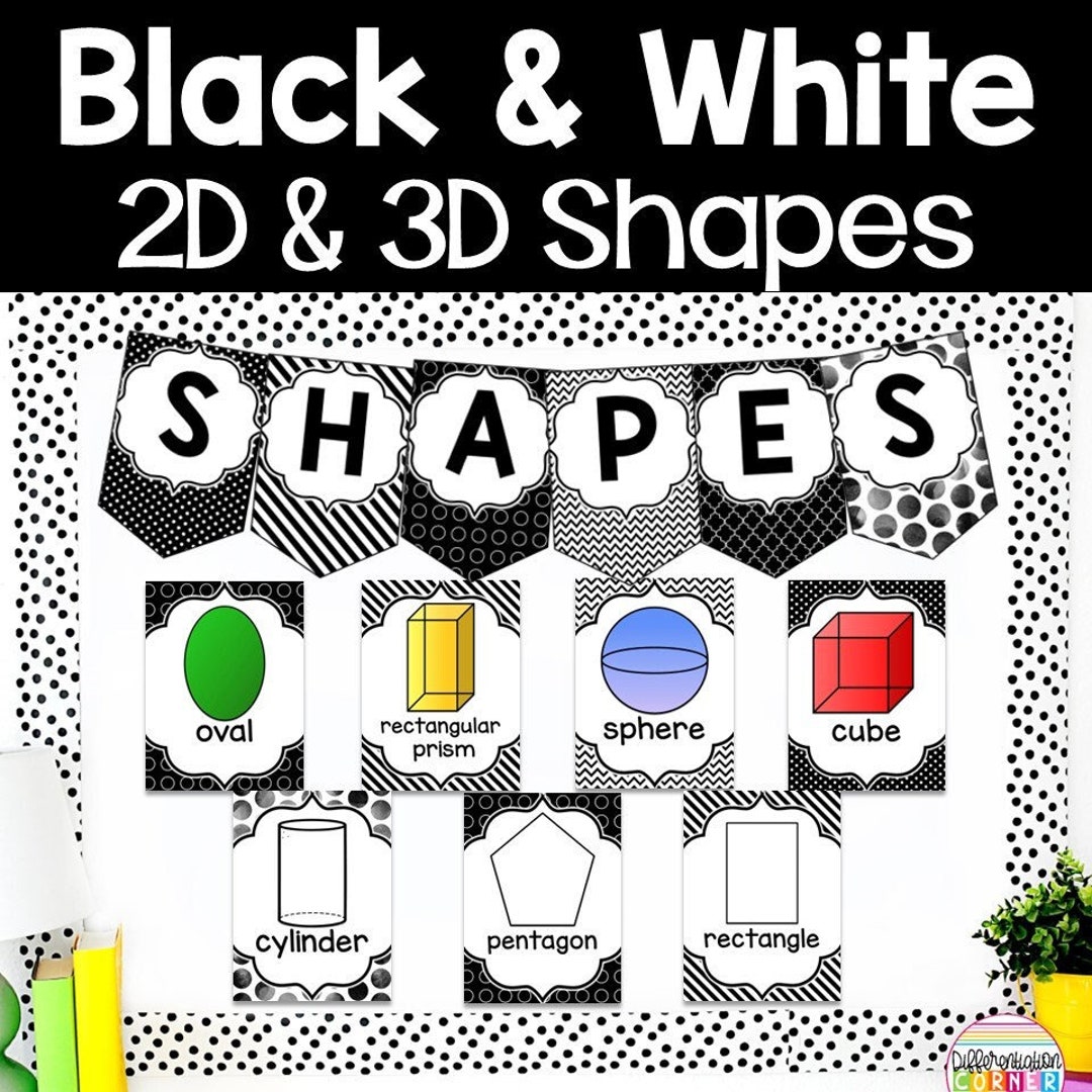Printable Shape Posters Charts Black And White Classroom Decor 2d And