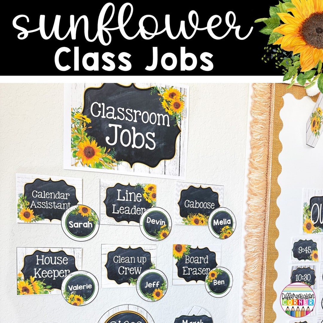 Editable Classroom Jobs Chart Template | Sunflower Farmhouse Classroom ...