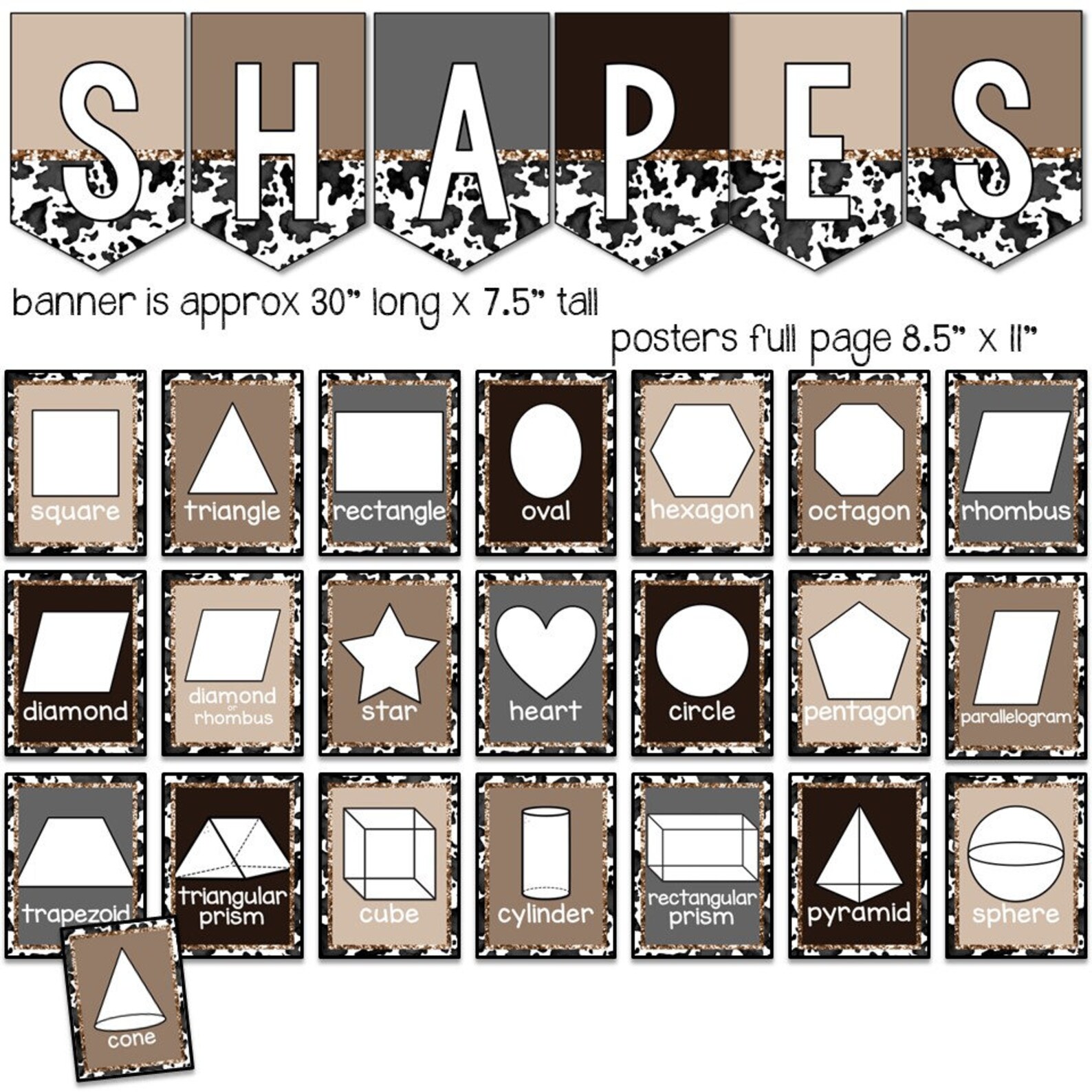 PRINTABLE Shape Posters Charts Farmhouse Cow Print Classroom Decor 2D ...