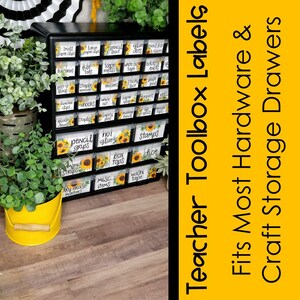 Teacher Tool Box Labels, Sunflower Modern Farmhouse Teacher Toolbox ...