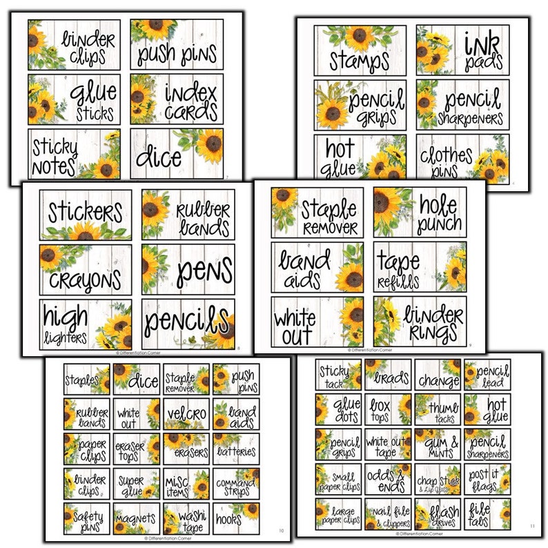 Teacher Tool Box Labels Sunflower Modern Farmhouse Teacher - Etsy