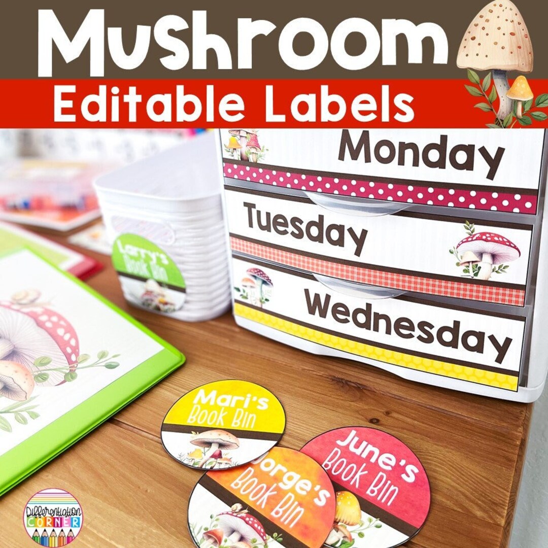 Editable Mushroom Classroom Labels Mushroom Retro Classroom Decor ...