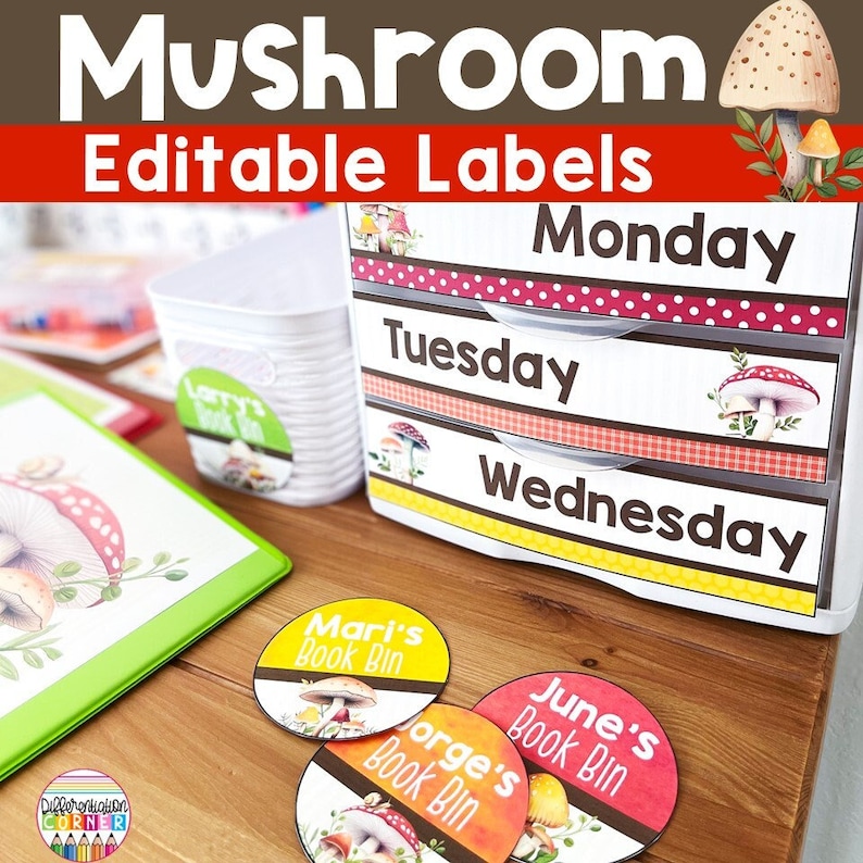 Editable Mushroom Classroom Labels Mushroom Retro Classroom Decor ...
