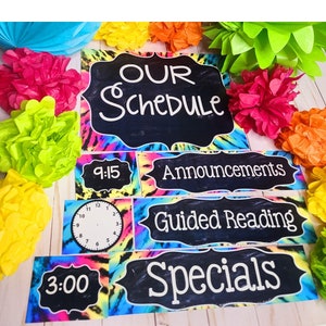Editable Daily Schedule Cards Tie Dye Retro Classroom Decor Printable ...