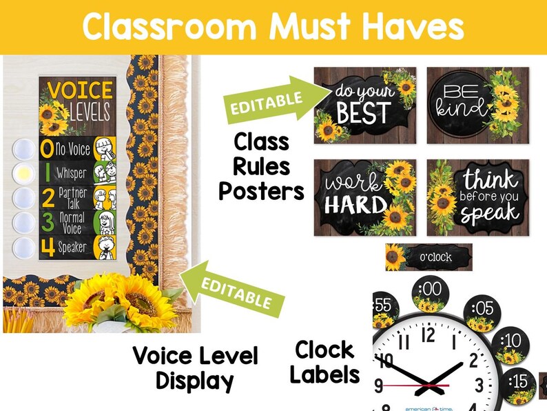 Bright Sunflower Classroom Decor Bundle | Printable Classroom Bulletin ...