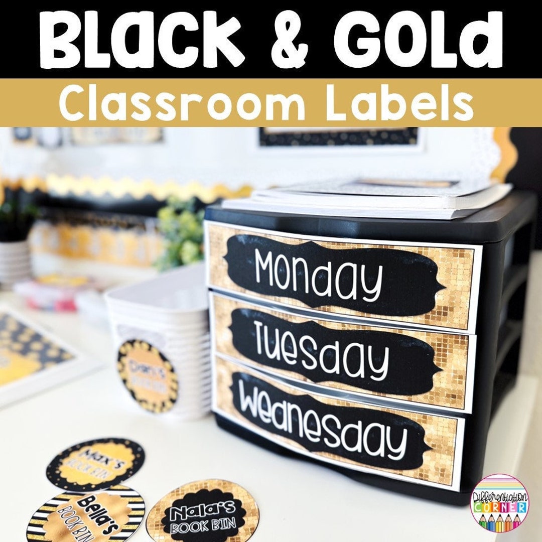Editable Black and Gold Classroom Labels Black and Gold Classroom Decor ...