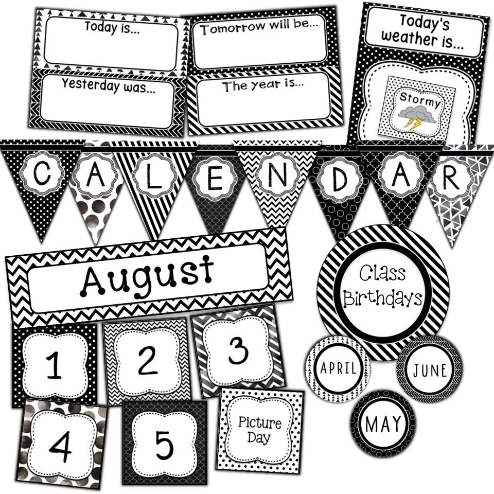 Black and White Classroom Calendar & Weather Display Set - Etsy