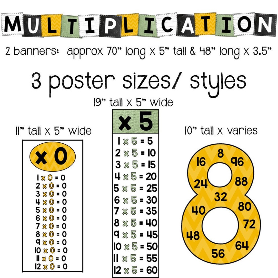 Multiplication Posters Sunflower Farmhouse Classroom Decor Printable ...
