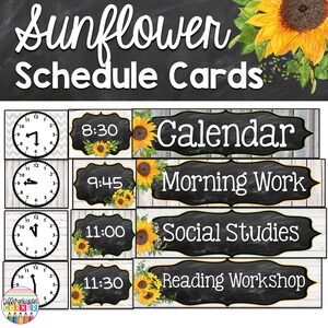 Editable Daily Schedule Cards Sunflower Farmhouse Classroom Decor ...